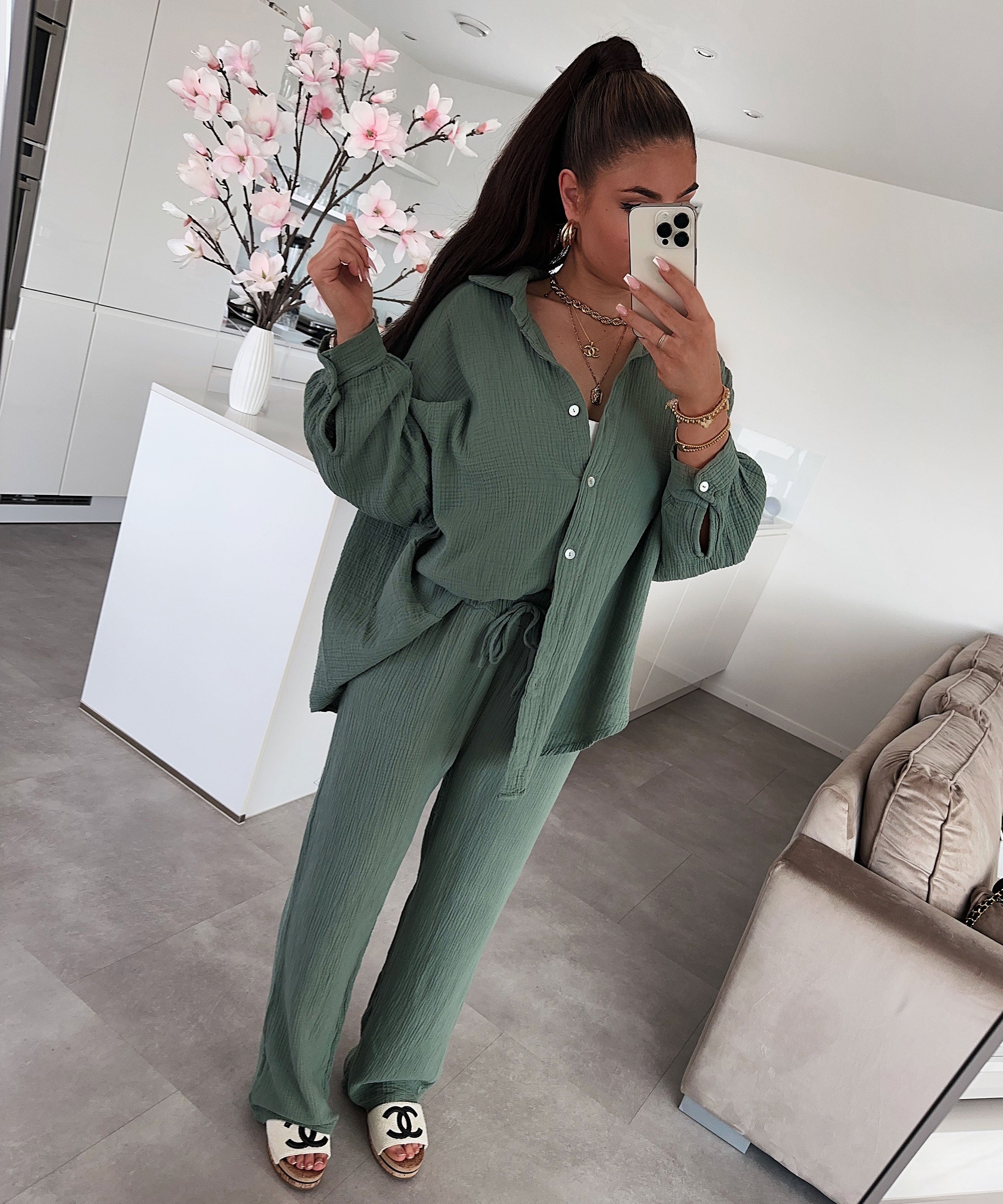 Musselin Set Violeta Khaki